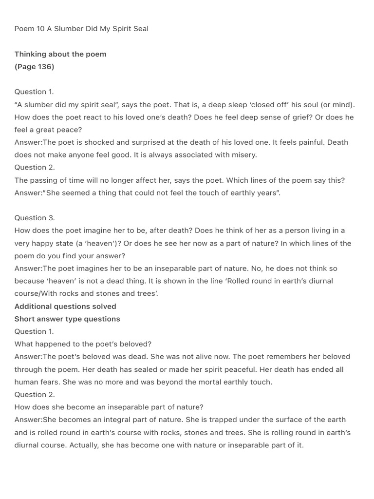 Poem 10 A Slumber Did My Spirit Seal | PDF