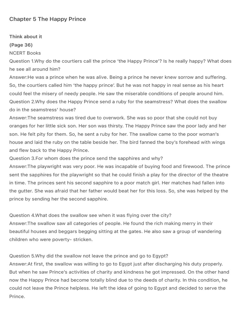 Chapter 5: The Happy Prince's Charity | PDF | The Happy Prince And ...