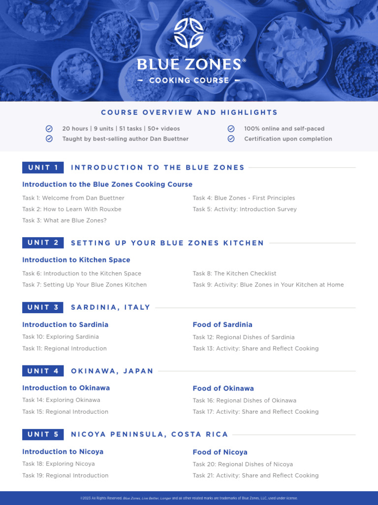 2023 Blue Zones Cooking Course Curriculum | PDF | Recipe | Chef