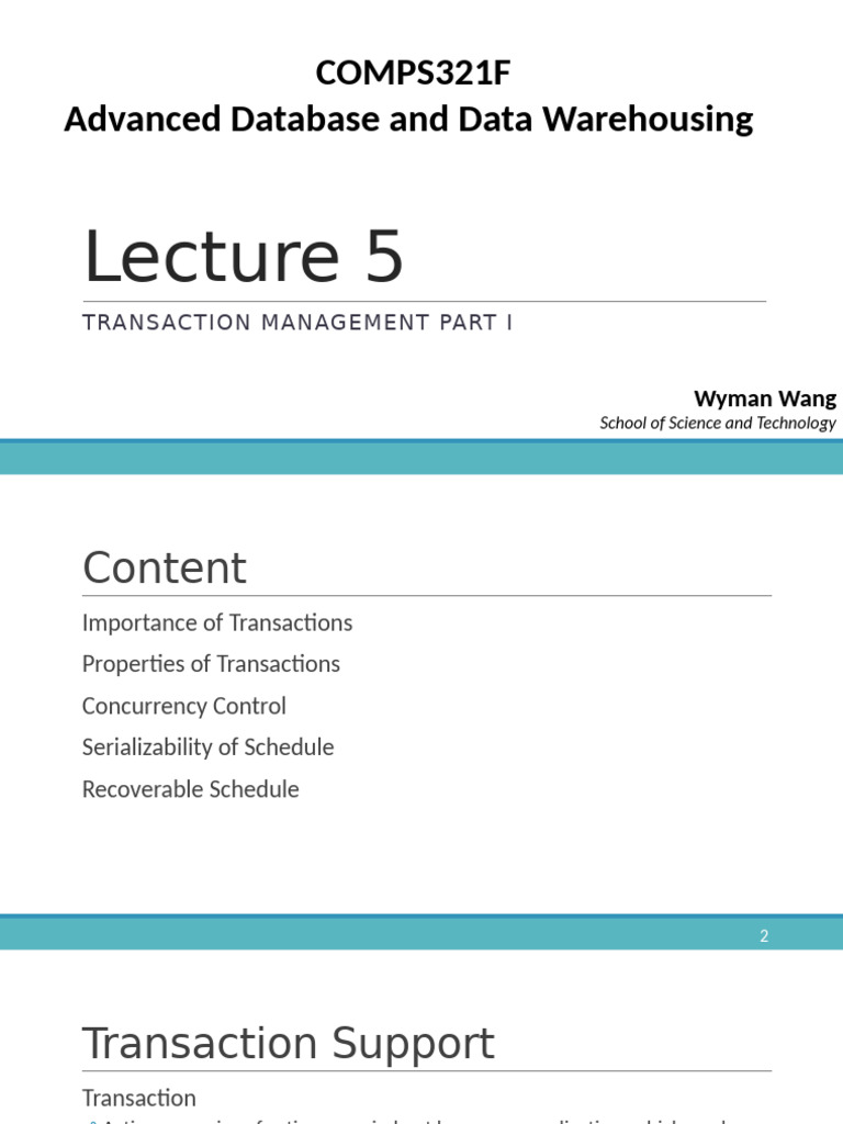 321F Lect05-Ch22 - TranMgt - I - v1 | PDF | Database Transaction ...