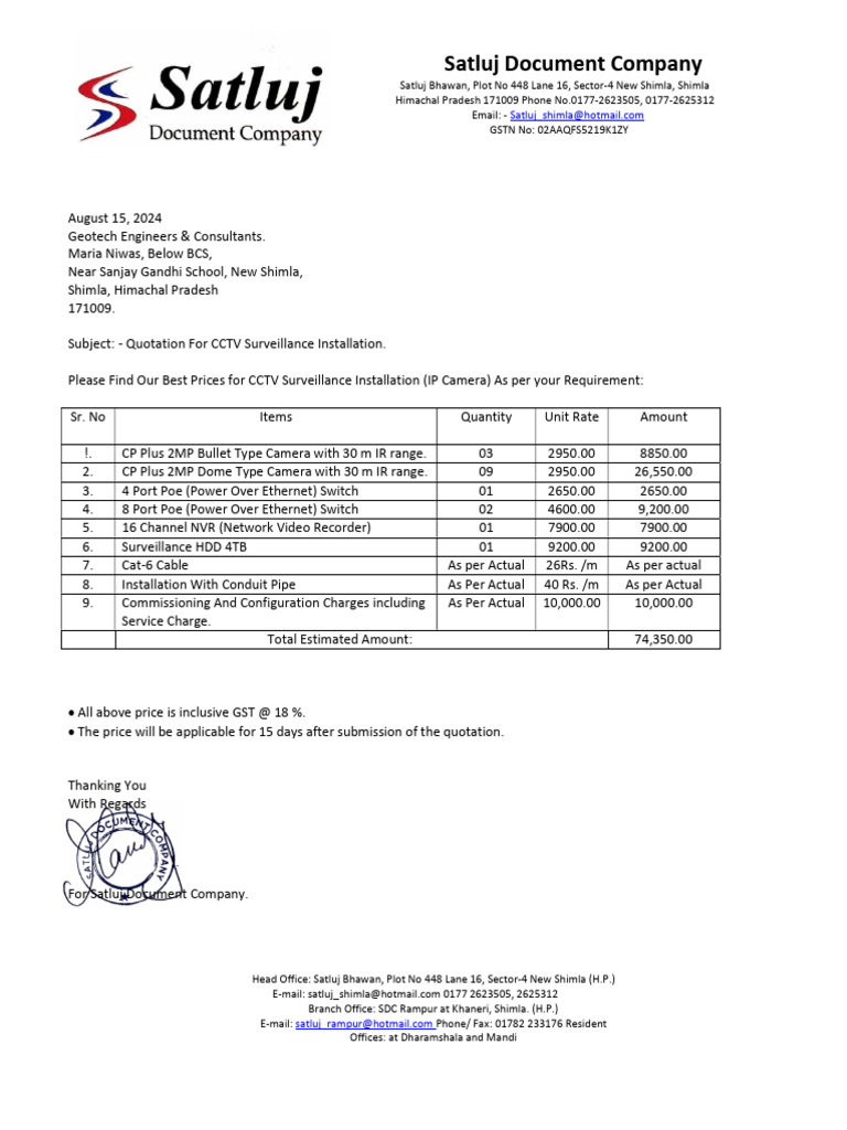 Quotation For CCTV | PDF | Closed Circuit Television | Computer Engineering