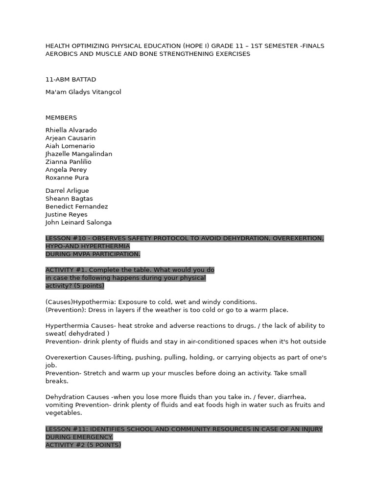 Lesson 10 17 Hope Activity Sheet | PDF | Physical Fitness | Hyperthermia