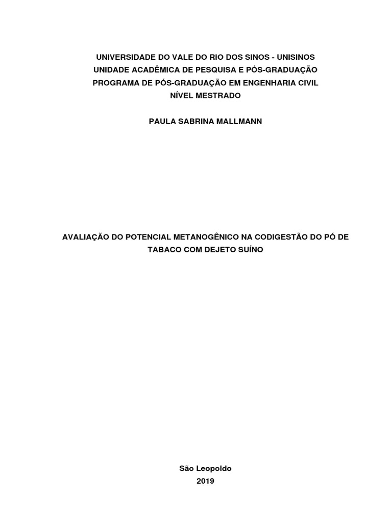 Potencial Metanogênico: Pó de Tabaco e Dejeto Suíno | PDF | Desperdício ...