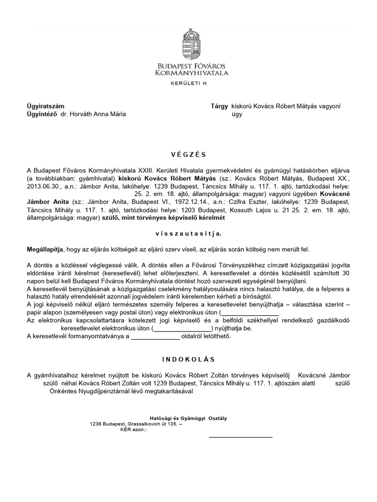 Kovacs Robert Matyas - Vagyoni Ugy - Nyugdijpenztar - H | PDF