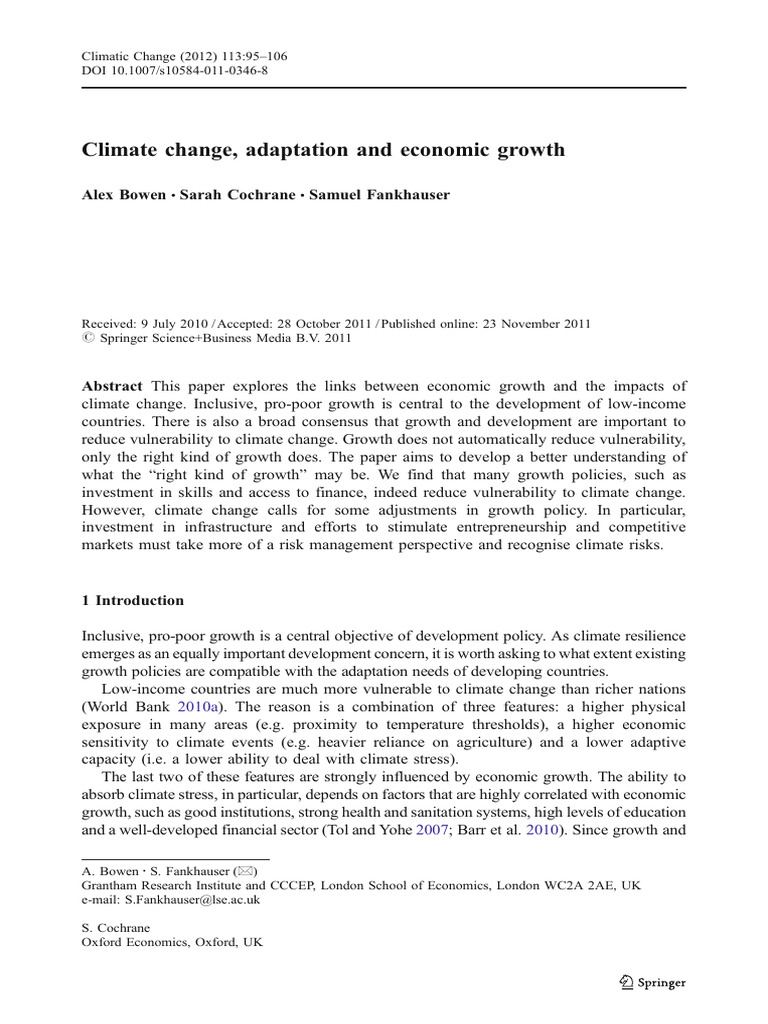 Climate Change, Adaptation and Economic Growth | PDF | Economic Growth ...