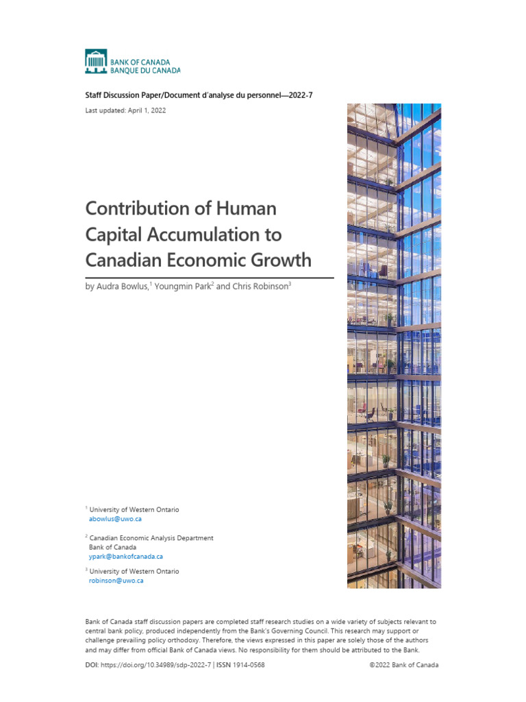 Contribution of Human Capital Accumulation to Canadian Economic Growth ...