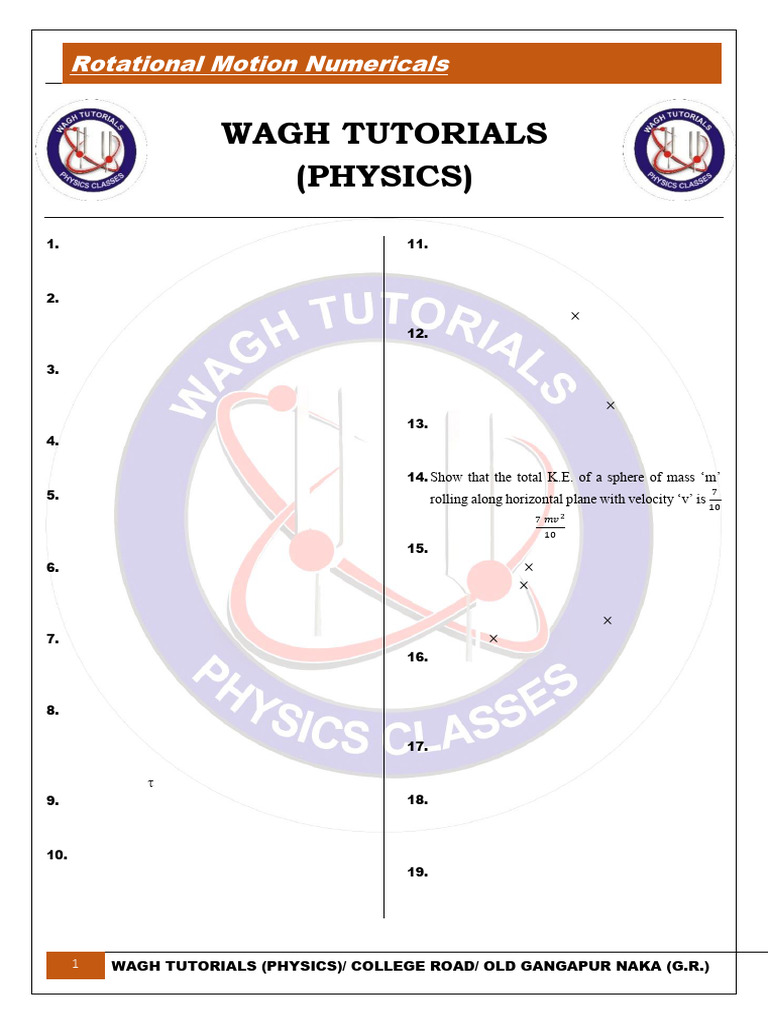 Rotational Motion Numericals | PDF | Rotation Around A Fixed Axis ...