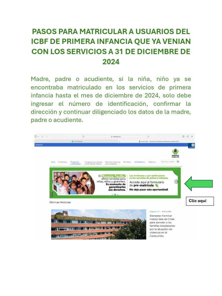 Matriculación ICBF 2024: Guía Rápida | PDF