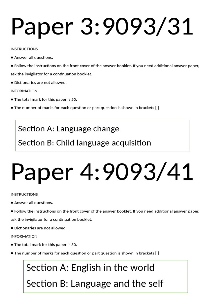 AL English Paper 3 and 4 | PDF