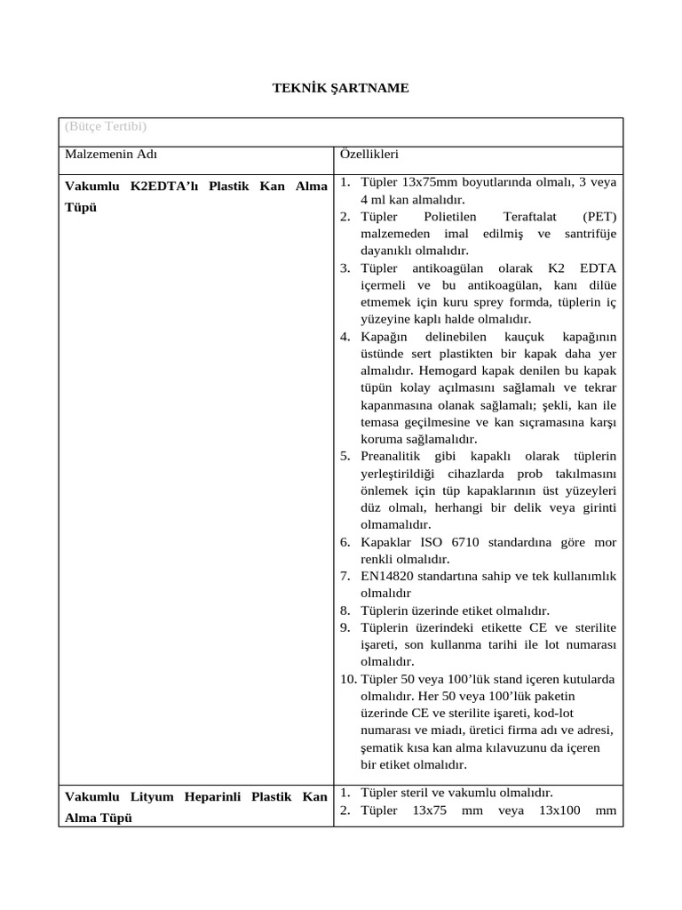 Teknik Şartname (Sarf) (1) | PDF