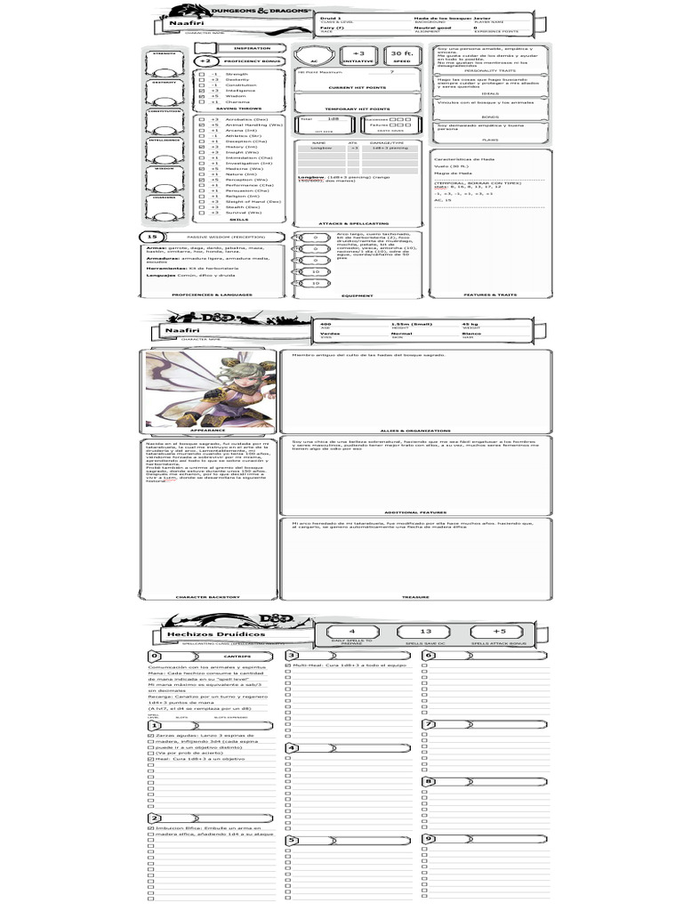 Character Sheet Dungeons & Dragons - D&D 5 | PDF