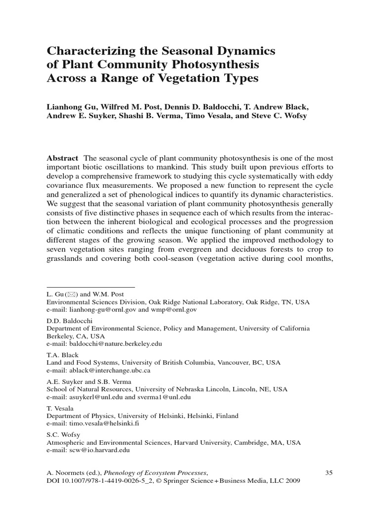Characterizing the Seasonal Dynamics of Plant Community Photosynthesis Across a Range of ...