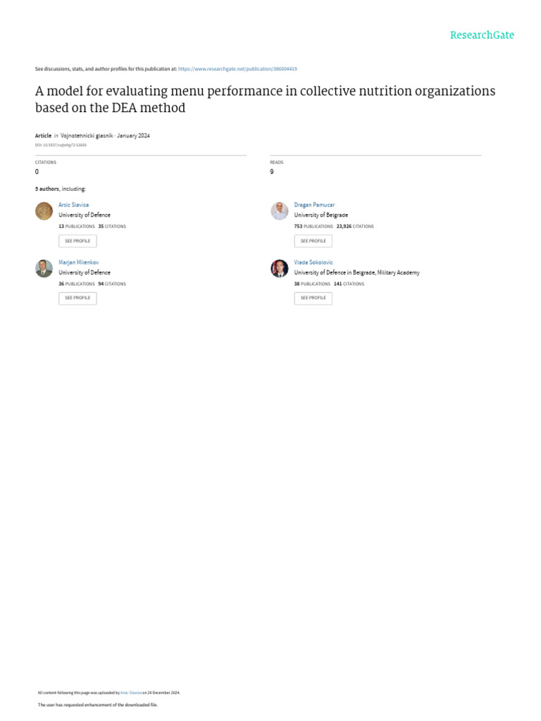 A Model For Evaluating Menu Performance in Collective Nutrition Organizations Based The DEA ...