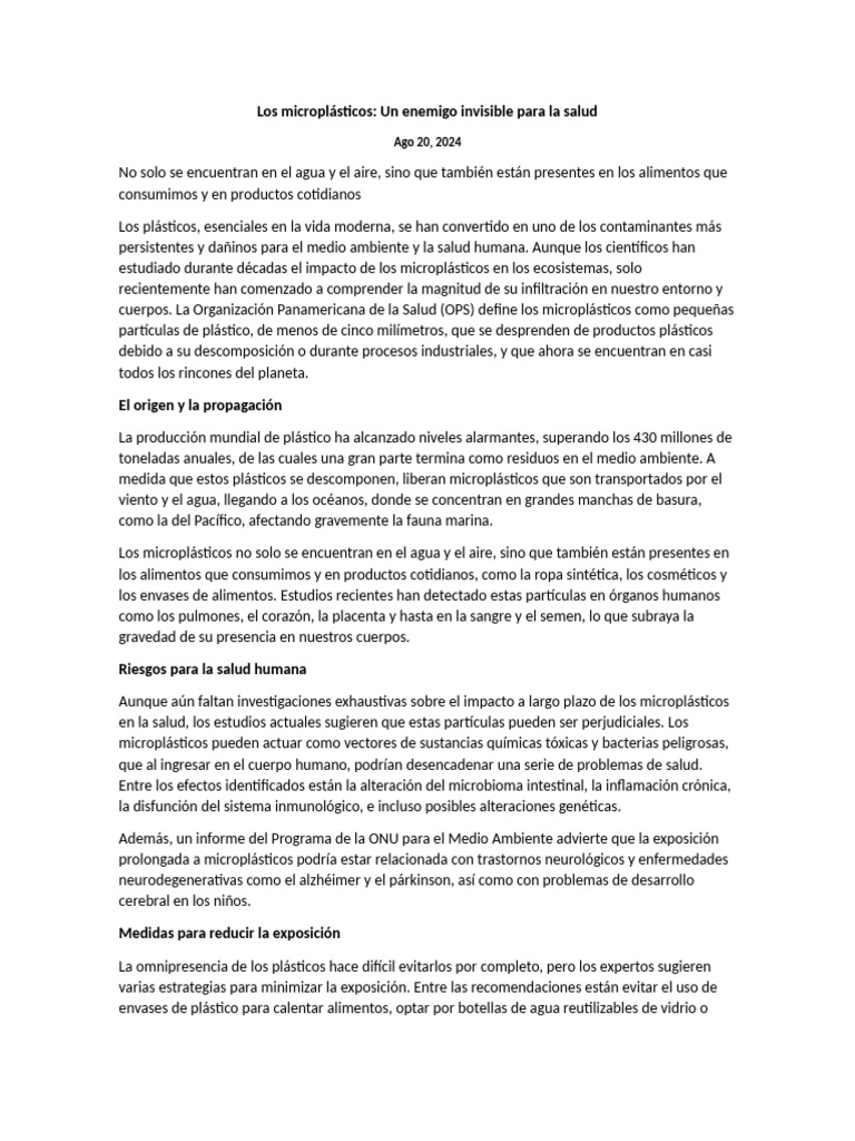 Microplásticos: Riesgos y soluciones para la salud | PDF | El plastico ...