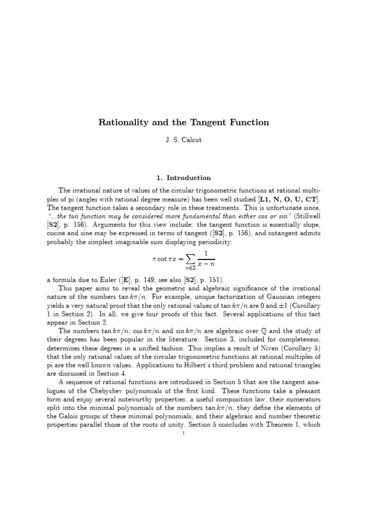 Rationality and The Tangent Function (Calcut) | PDF | Trigonometric ...