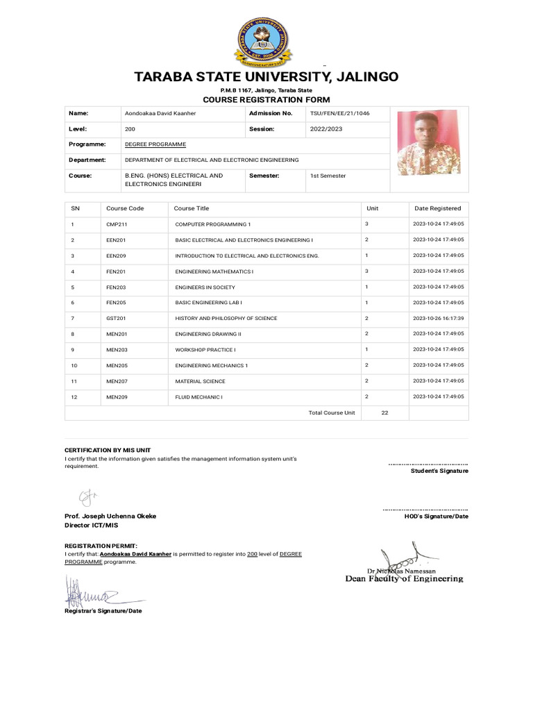 Student Course Registration Form | PDF | Computing | Engineering