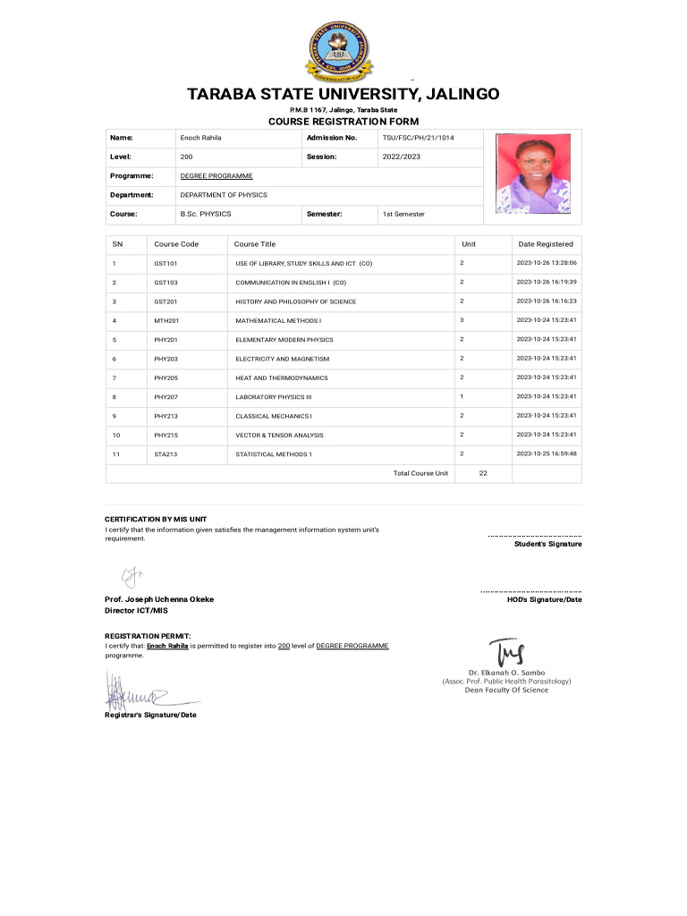 Student Course Registration Form | PDF | Applied Mathematics ...
