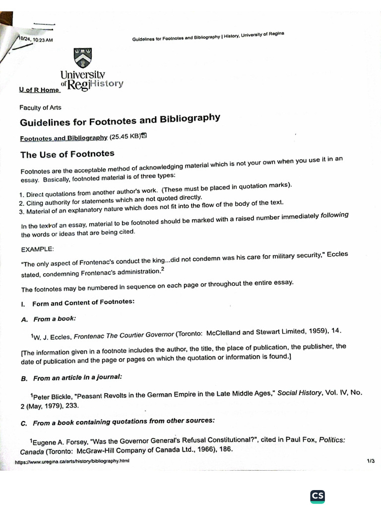 GUIDELINES FOR FOOTNOTES - MLAgv | PDF