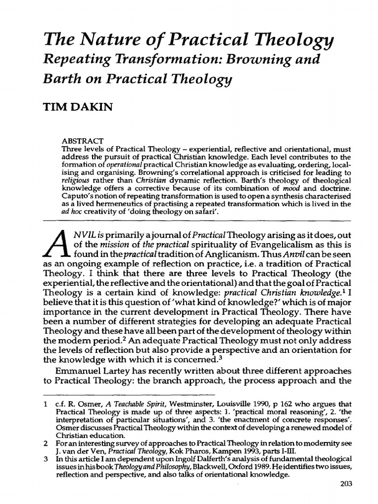 Tim Dakin The Nature of Practical Theology | PDF | Theology | Karl Barth