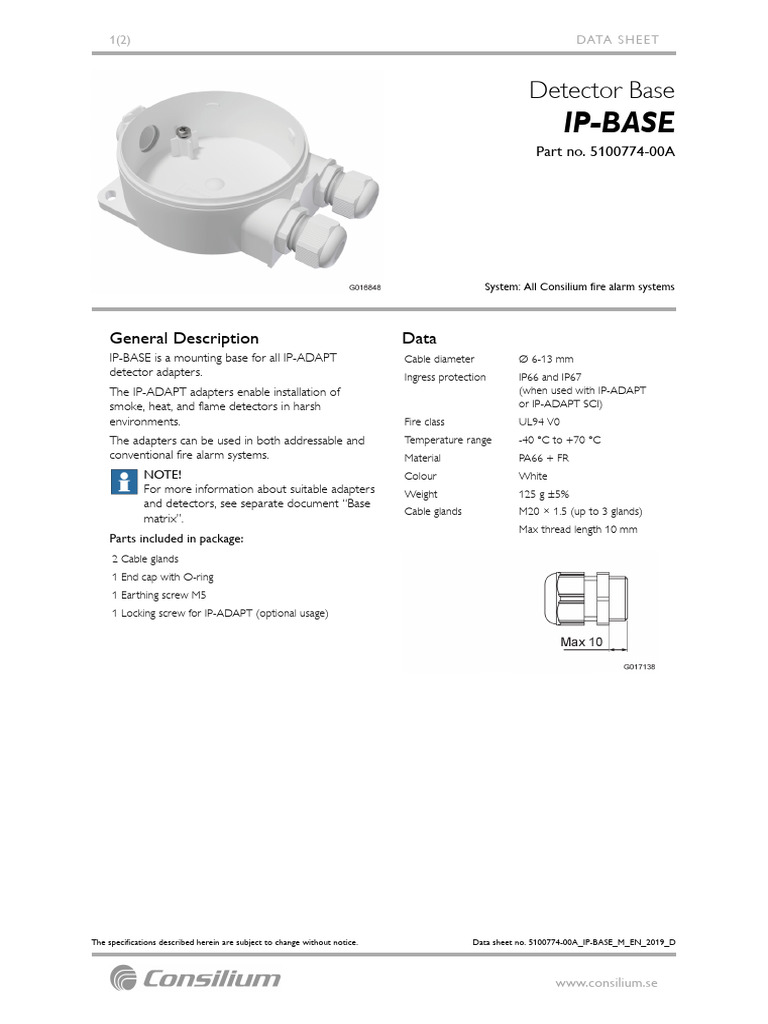 Consilium IP-BASE Detector Base Data Sheet | PDF