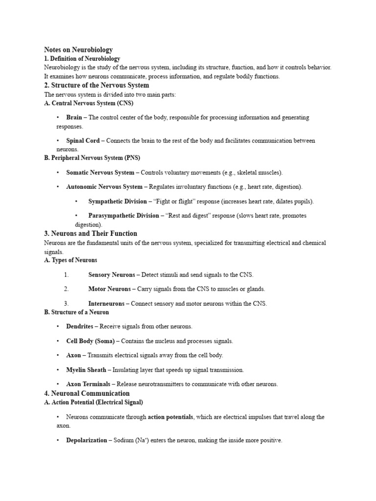 Overview of Neurobiology and Its Functions | PDF | Nervous System | Neuron