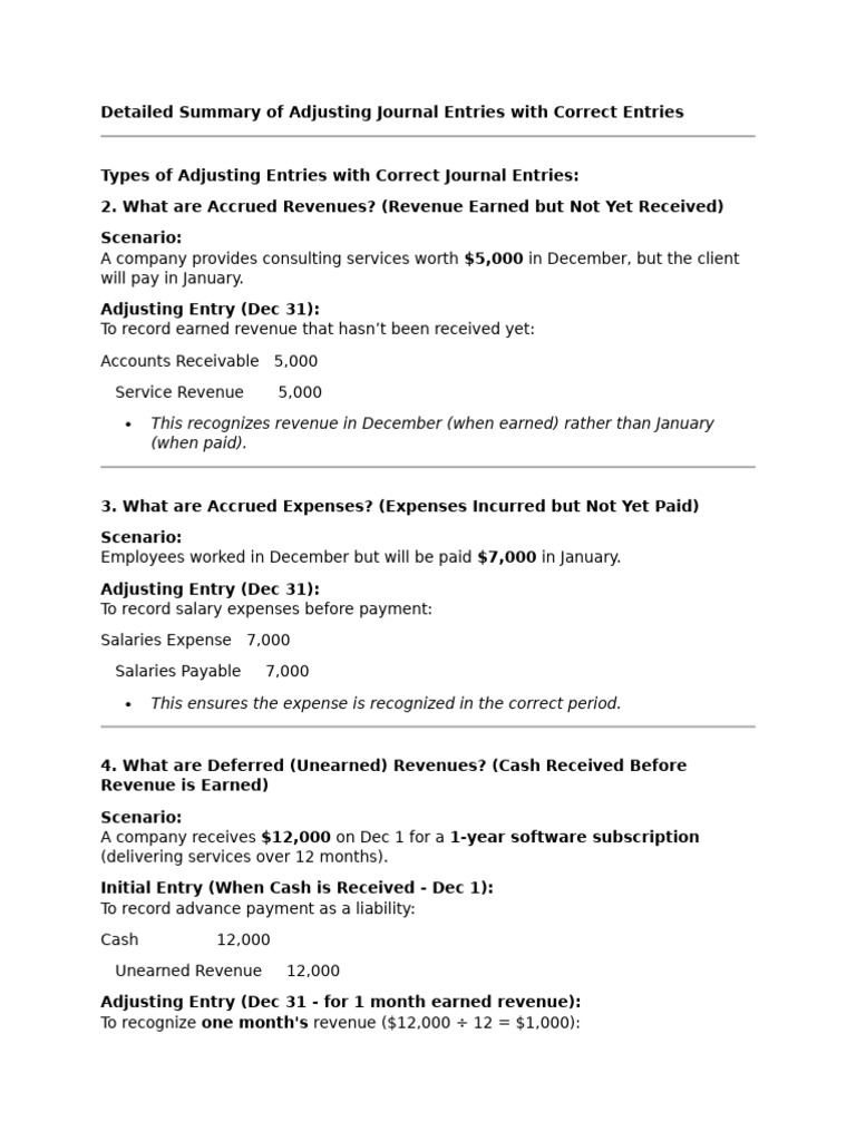 Detailed Summary of Adjusting Journal Entries With Correct Entries ...