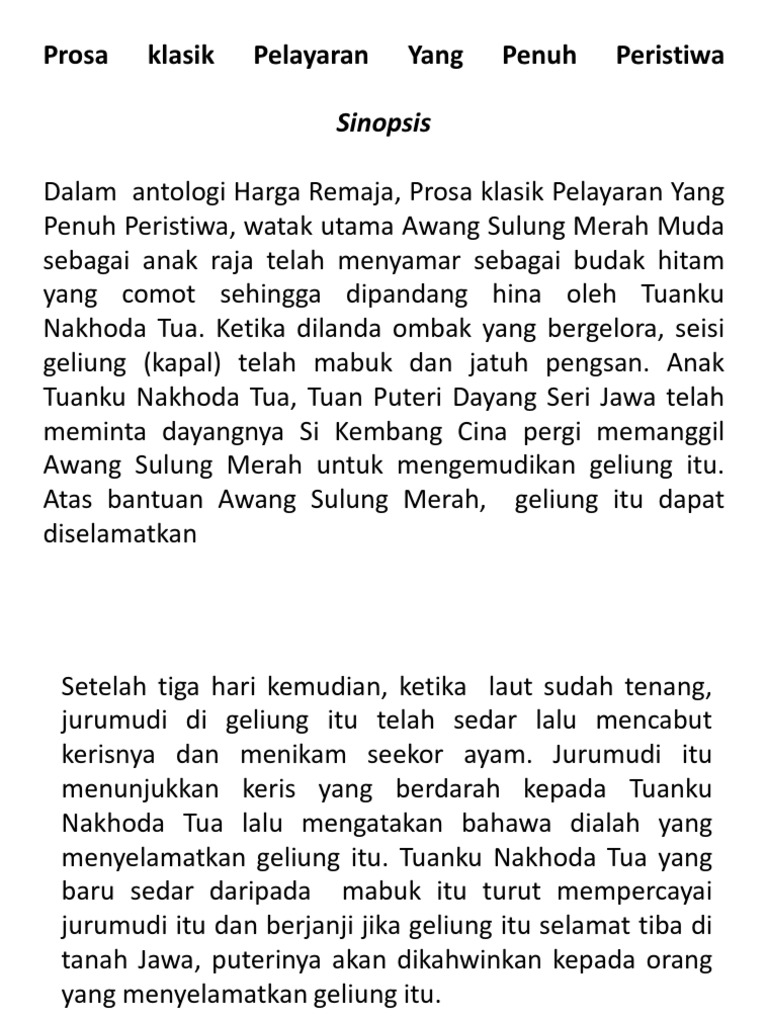 Prosa Klasik Pelayaran Yang Penuh Peristiwa | PDF