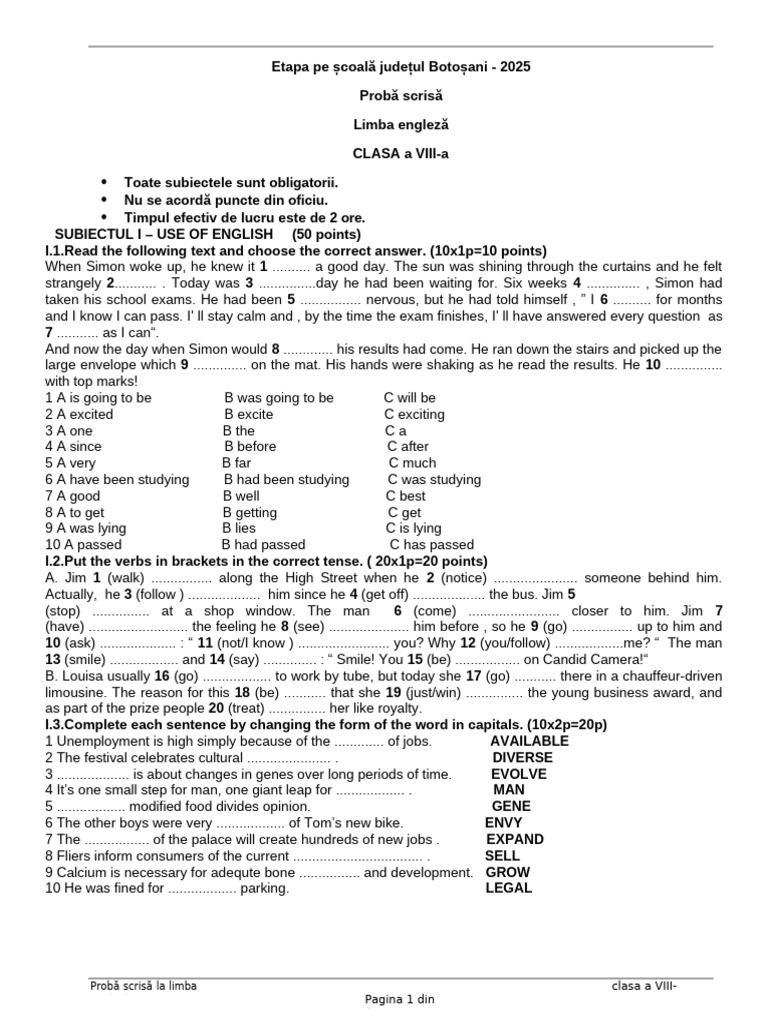 Clasa A8a Subiect Faza Pe Scoala 2025 | PDF | Ireland | Republic Of Ireland