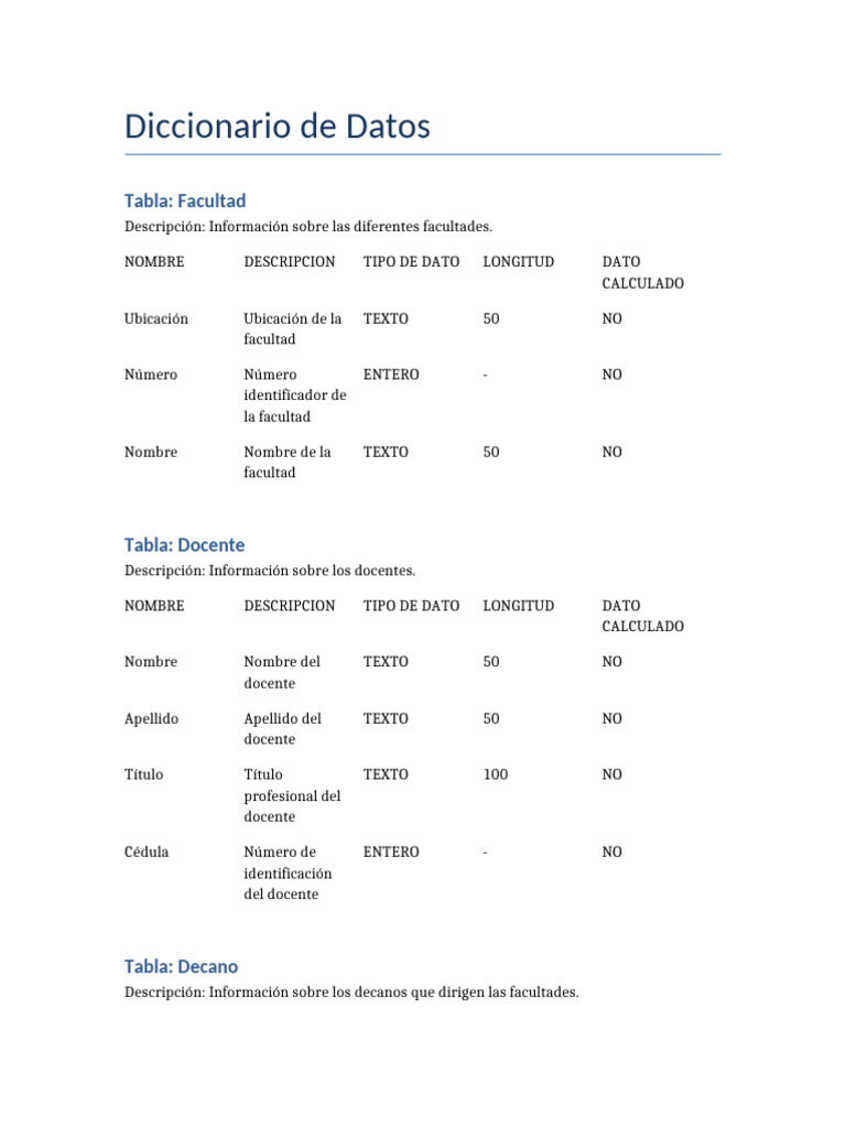 Diccionario de Datos | PDF | Informática