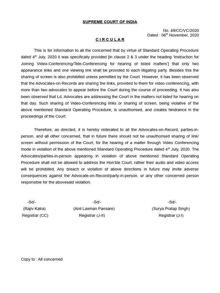 VC Link Sharing Guidelines for Court | PDF