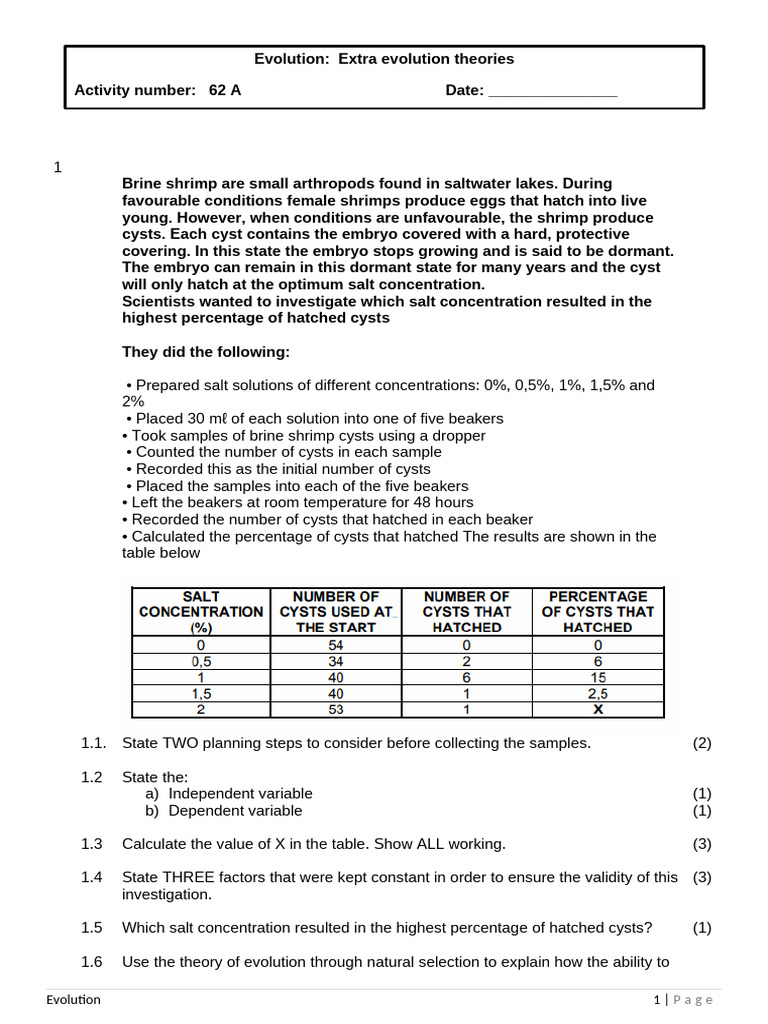 Activity 62 A Extra Evolution Theories | PDF | Evolution | Natural Selection