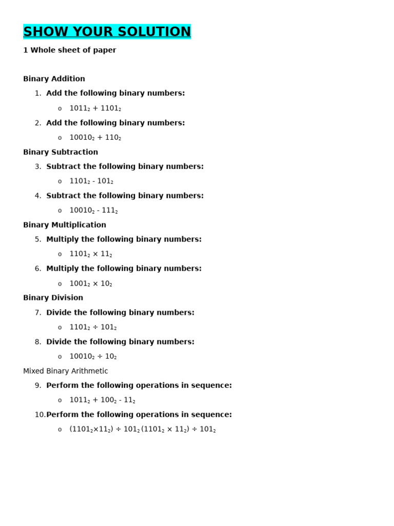 Binary Addition | PDF