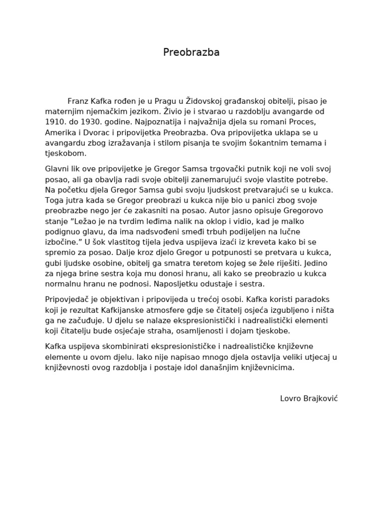 Preobrazba Je Pripovijetka Napisana Od Strane Njemačkog Prip | PDF