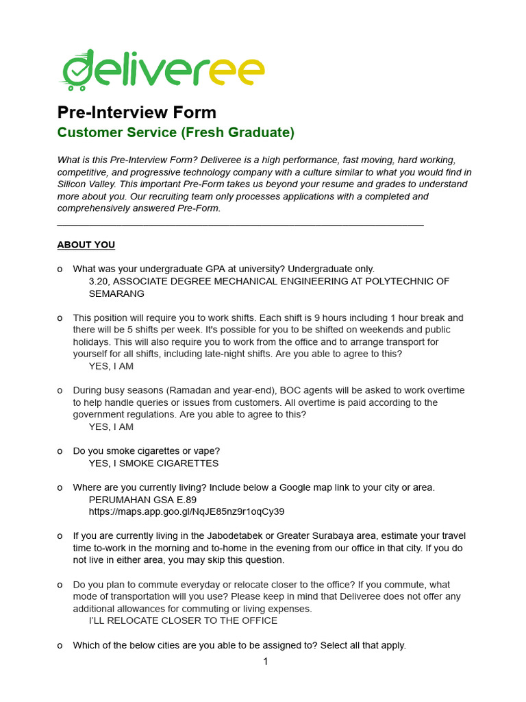 Pre-Interview CS (Fresh Graduate) | PDF