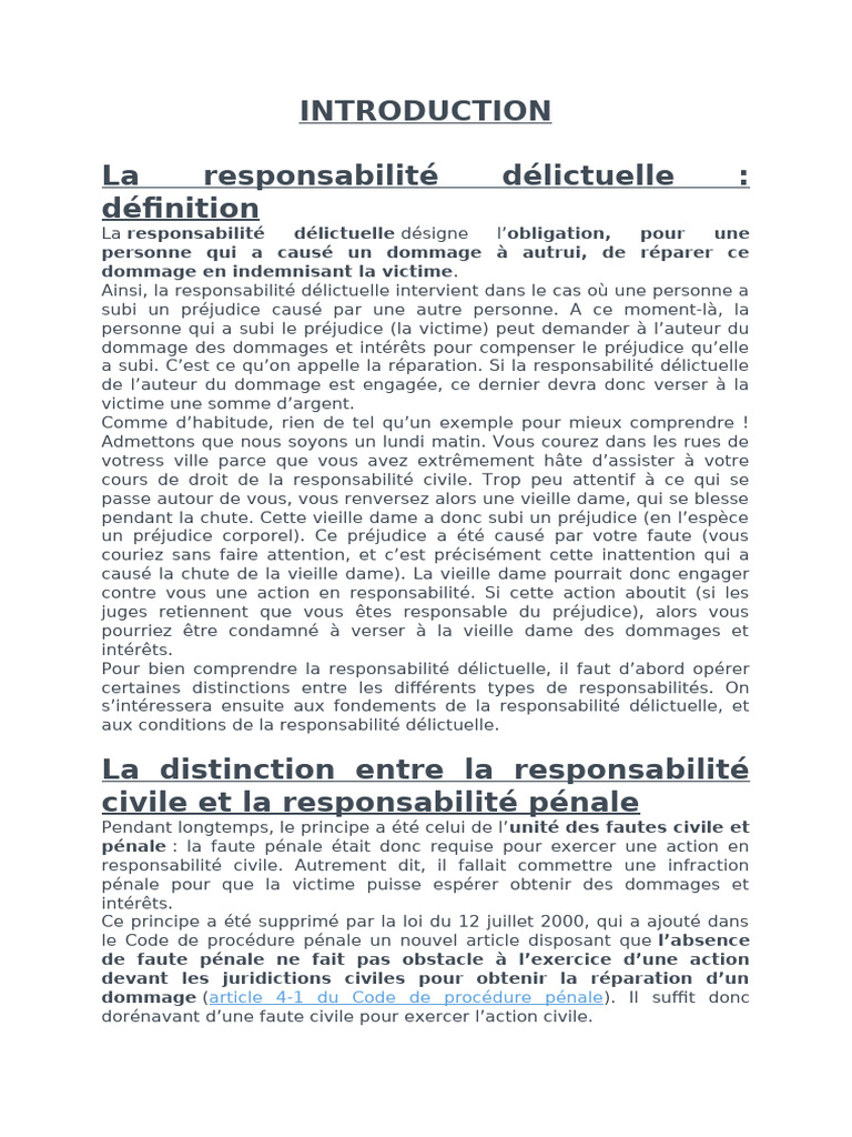 Responsabilité délictuelle et distinctions | PDF | Responsabilité du ...