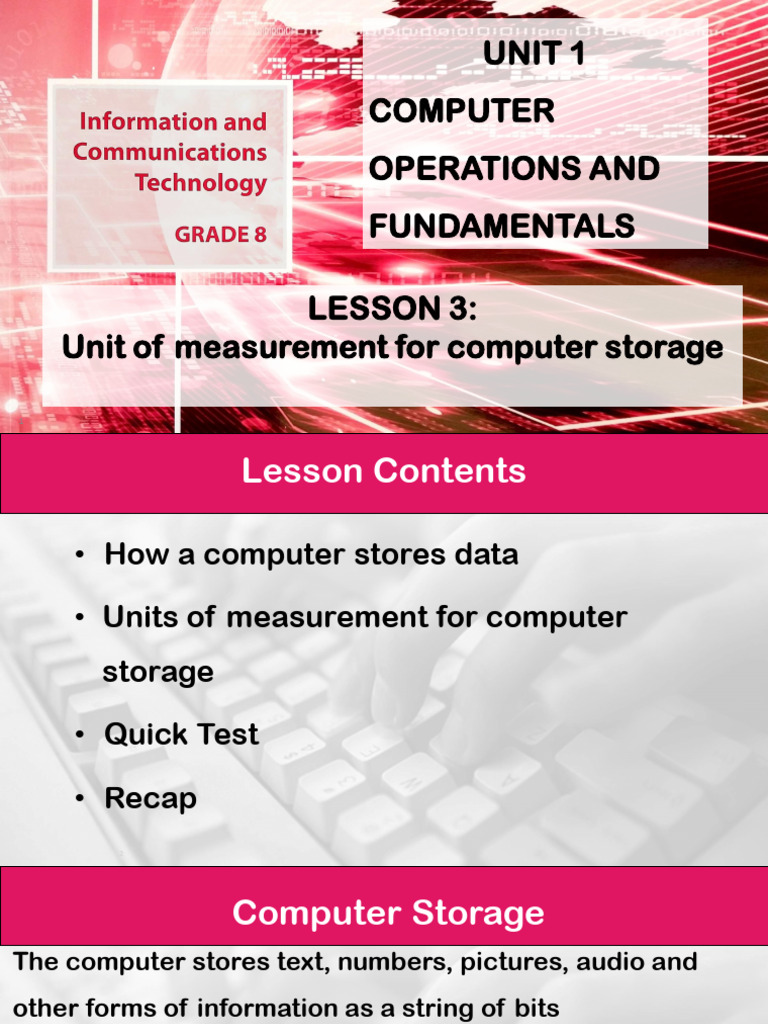 Ict g8 l1.3 Unit of Measurement For Computer Storage | PDF | Byte | Bit