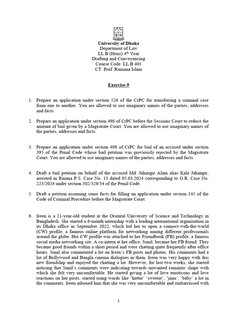 Drafting Exe 9 | PDF | Bail | Criminal Law