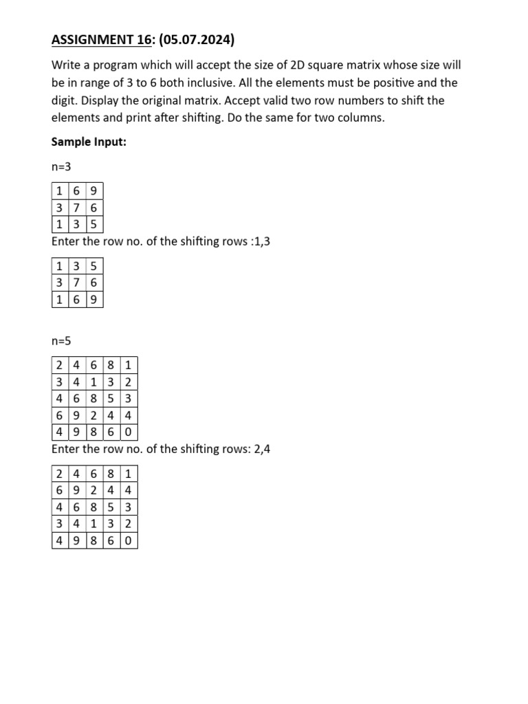 ASSIGNMENT_16 | PDF | Matrix (Mathematics) | Algorithms And Data Structures