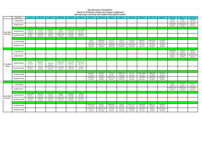 Silver Oak University BCA Schedule | PDF