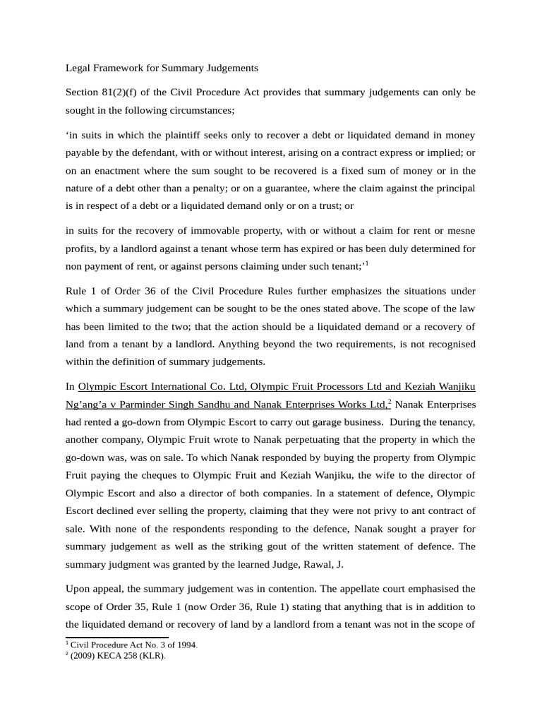 Summary Judgements: Legal Framework Explained | PDF | Summary Judgment ...
