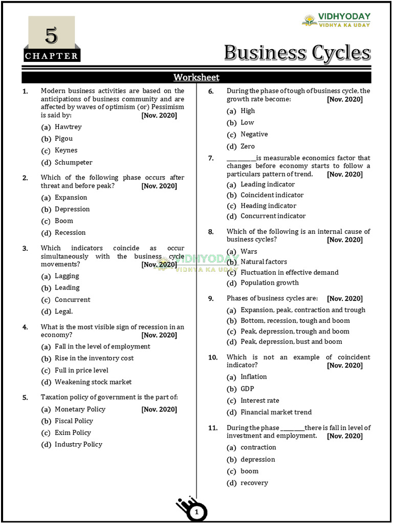 Chapter - 5 Business Cycle WorkSheet | PDF | Business Cycle | Recession