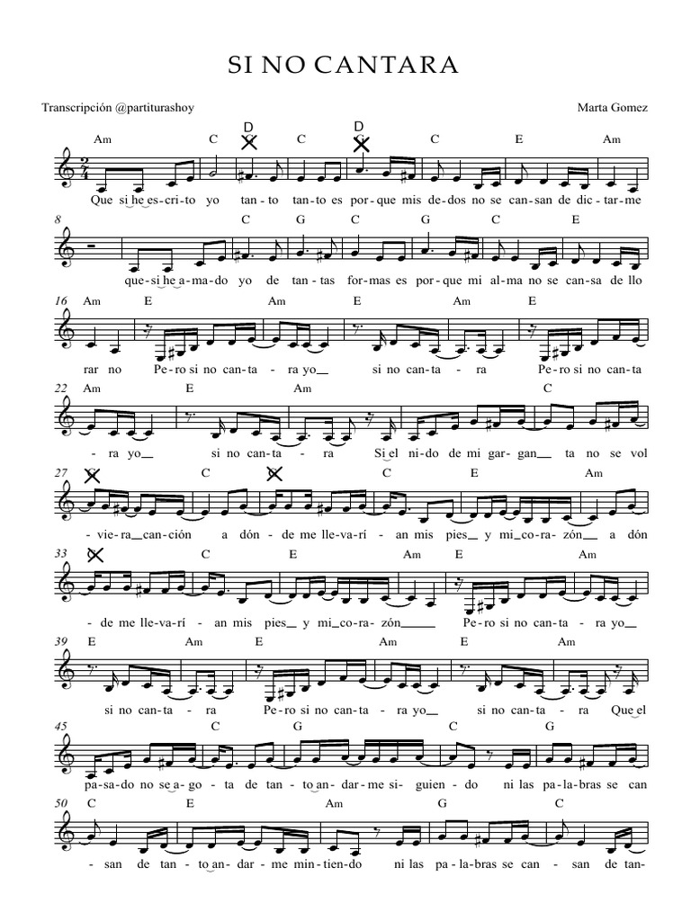 SI NO CANTARA - Marta Gomez - Partitura Completa | PDF