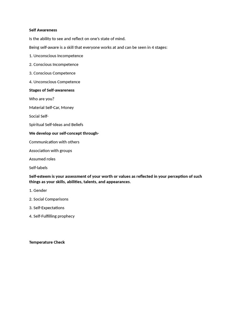 Understanding Self-Awareness Stages | PDF