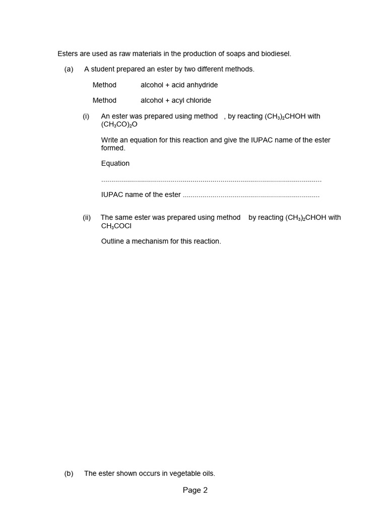 Carboxylic Acids & Esters 1 QP | PDF | Ester | Hydrolysis