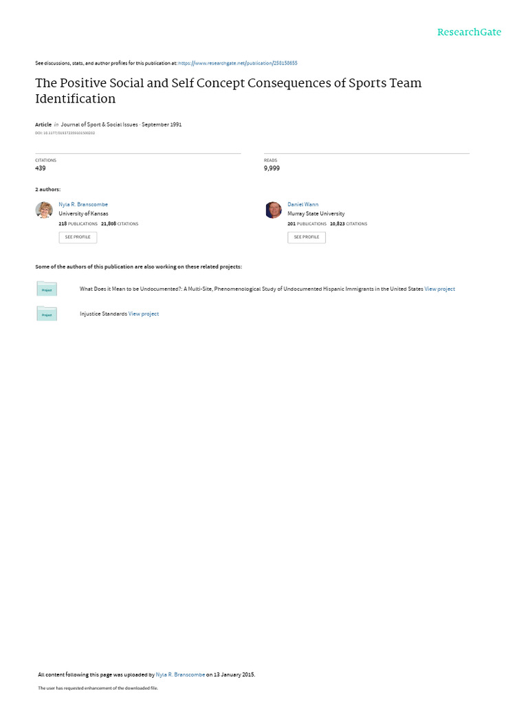 Branscombe, N. R., & Wann, D. (1991) .The Positive Social and Self ...