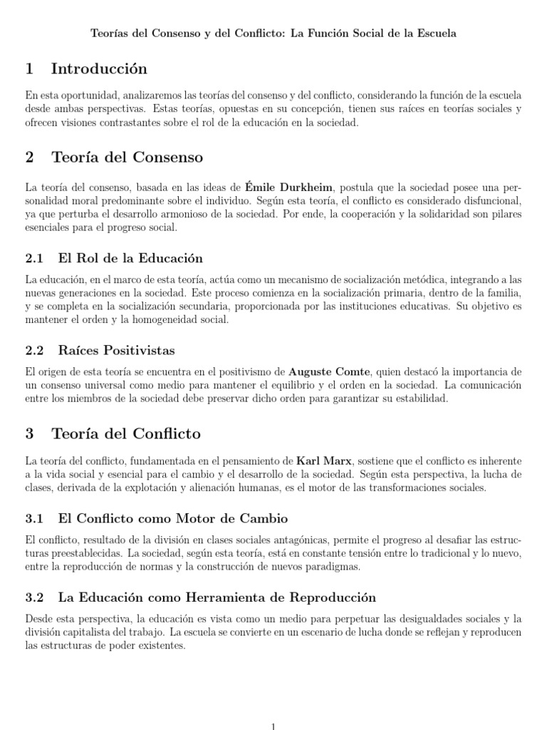 Teorías del Consenso y Conflicto en Educación | PDF | Sociedad | Emile ...
