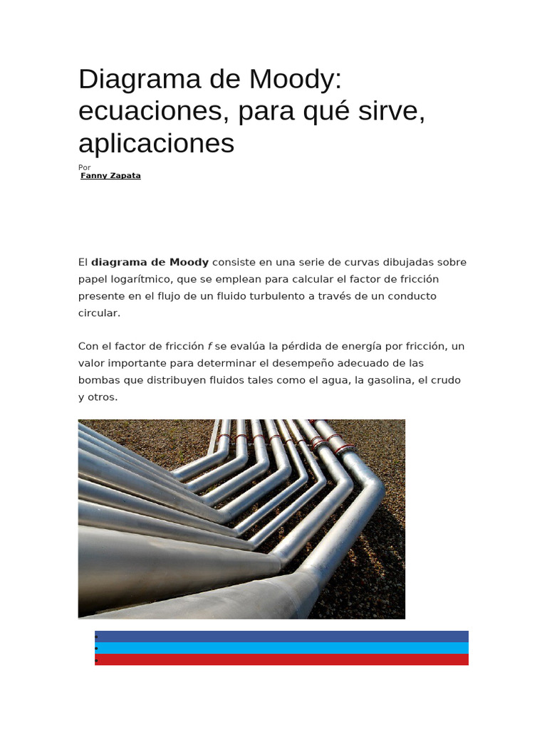 Diagrama de Moody: Ecuaciones y Usos | PDF | Numero Reynolds | Fricción