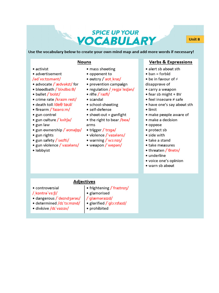 Gun Control Vocabulary Mind Map | PDF