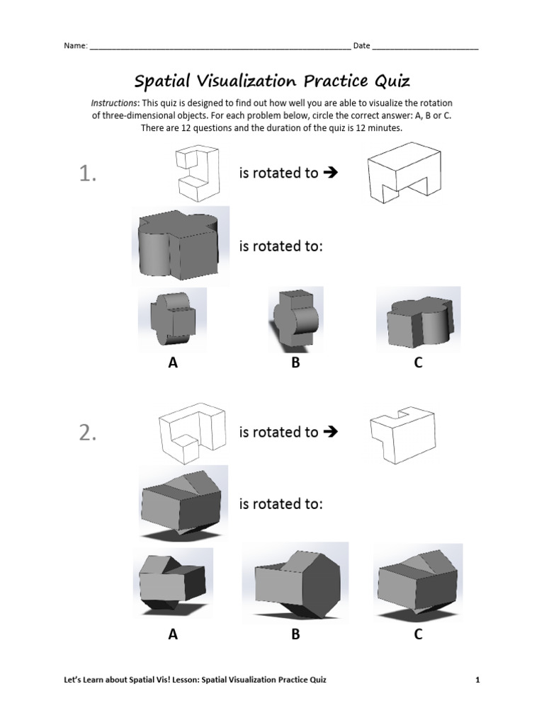 Spatial Visualization Practice Quiz | PDF