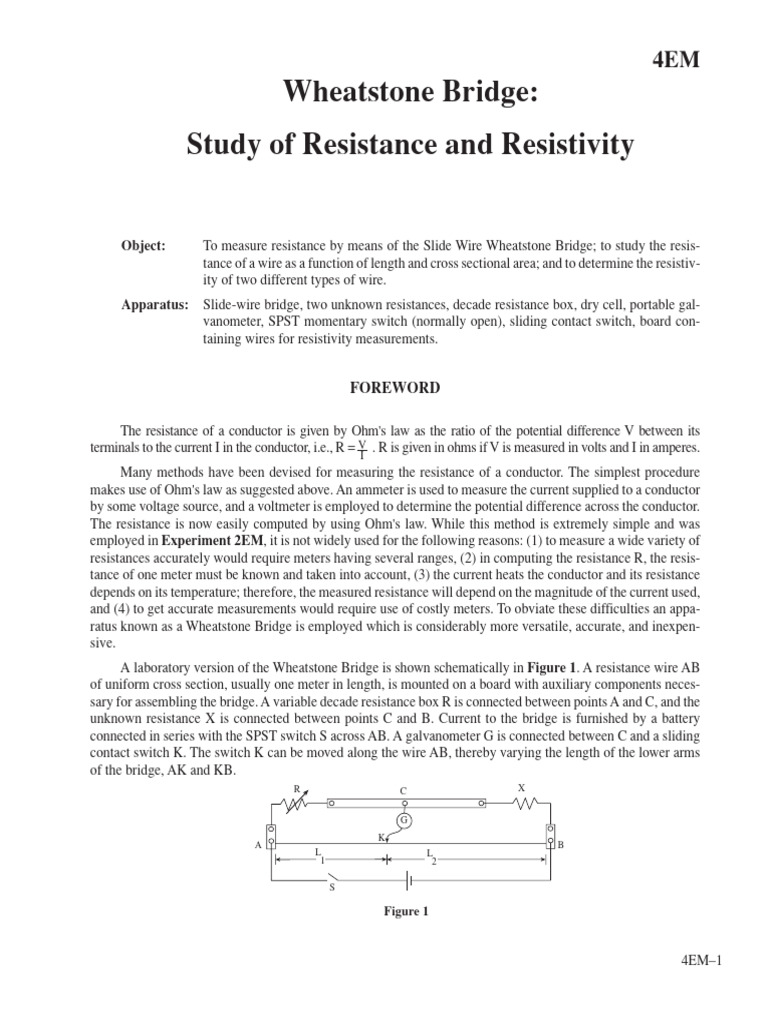 Wheatstone Bridge Lab 4em | PDF | Voltage | Switch